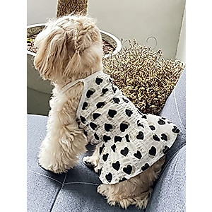 QWINEE Heart Print Dog Cat Dress Dog Princess Dresses Party Birthday Puppy Tutu Skirt Chihuahua Teddy Pomeranian Dress Pet Clothes for Small Medium Large Dogs Cats Kittens Black and White M