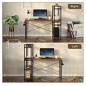 Rolanstar Computer Desk with Storage Shelves 47", Home Office Desk with 4-Tier Reversible Bookshelf, Rustic Writing Table Workstation, Study Corner Desk for Small Space, Rustic Brown