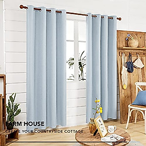 Deconovo Faux Linen Total Blackout Curtains 63 Inches Length, Light Blue, Grommet Thermal Insulated Curtain, Noise Reduction Draperies for Bedroom Living Room, 52" W x 63" L, 1 Pair