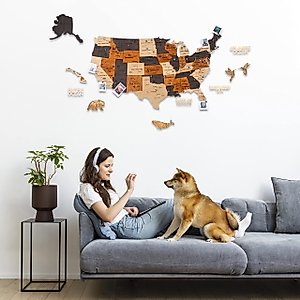 Jabihome 3D Wooden USA Map Wall Art, Wood United States Map with Push Pins, Gift for Him, Office Wall Decor, Gifts for Dad, Home Decor, US Travel Map with Pins, Patriotic Decor, Travel Gifts for Men (Size L: 60"L x 37.5"W)