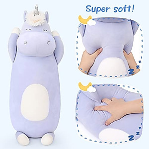 MorisMos 36.2" Unicorn Body Pillow Large Hugging Pillow Unicorn Stuffed Animal,Soft Plush Toy for Kids Girl, Animal Body Pillow for Christmas Birthday Valentine's Day, Blue