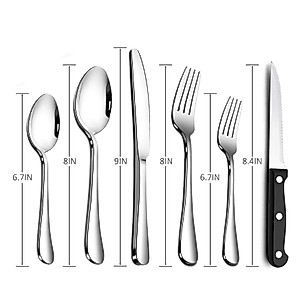 Teivio Silverware Set, Flatware Set Mirror Polished, Dishwasher Safe Service for 6, Include Knife/Fork/Spoon with Bamboo 5-Compartment Silverware Drawer Organizer Box (36 piece, Silver)