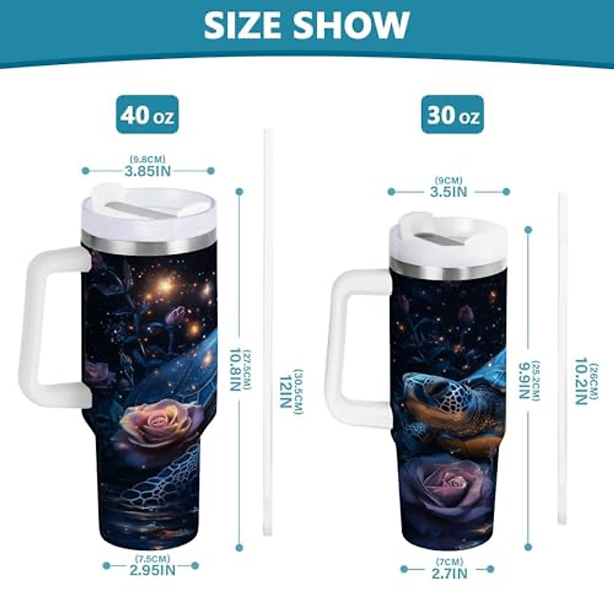 Slewiaeky Tumbler with Handle 40 oz Tortoise Turtle Skinny Travel Mug with Lid and Straw Ocean Stainless Steel Vacuum Insulated Water Bottle Cup for Iced Tea Coffee Cold Beverages Cup Holder Friendly