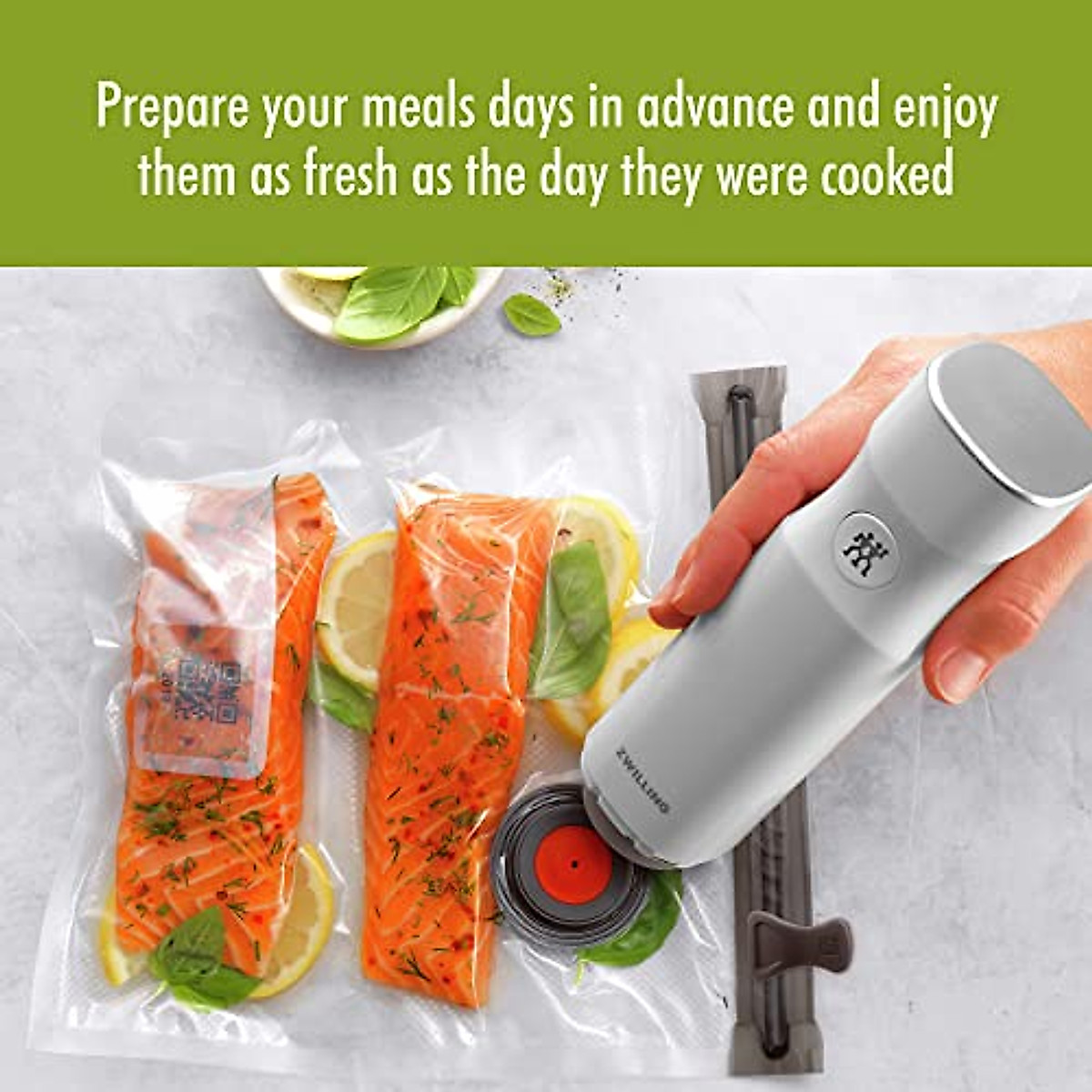 ZWILLING Fresh & Save 4-pc Vacuum Sealer Starter Set, Reusable Sous Vide Bags, Meal Prep