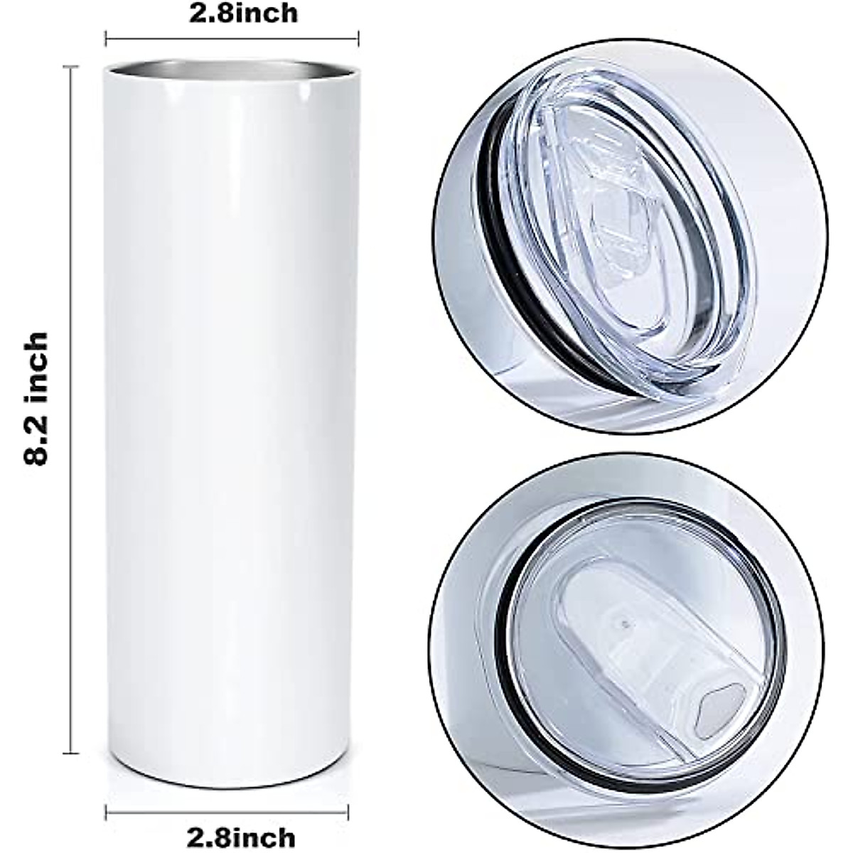 AGH 25 Pack 20 oz Sublimation Tumblers Skinny Straight Blanks Bulk with Plastic Straw and Splash-Proof Lid, Stainless Steel Vacuum Insulated for Thermos Coffee Travel Mug