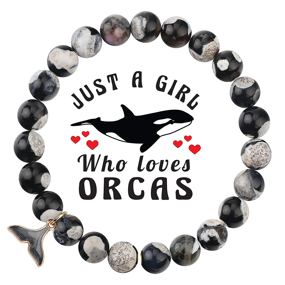 Orca Bracelets for Women Orca Whale Gifts Killer Whale Orca Beaded Charm Orcas Killer Whales Gifts Orca Agate Crystal Bracelet Orca Tail Ocean Beads Bracelet Healing Bracelets Inspirational Gift