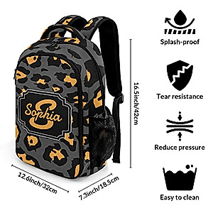 Anneunique Leopard Print Yellow Gray Backpack Custom Multifunctional Waterproof Laptop Bag for Travel Gift