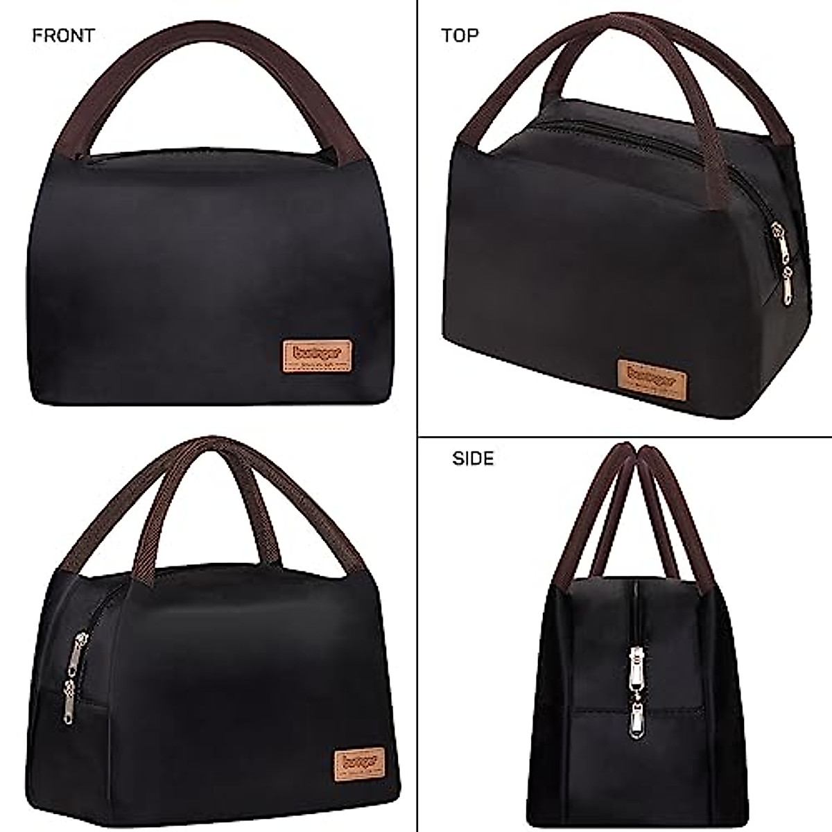 Buringer Reusable Insulated Lunch Bag Cooler Tote Box Meal Prep for Men & Women Work Picnic or Travel(Black)