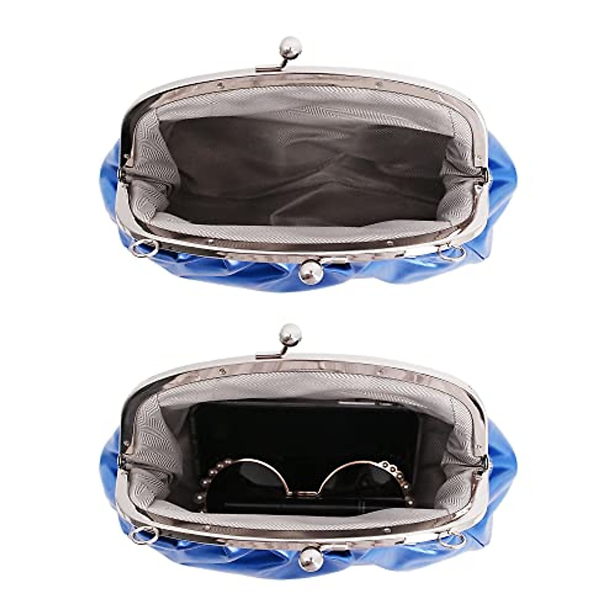 Naimo Glossy Leather Metallic Evening Bag Pleated Clutch Kiss Lock Purses Handbag Tote Crossbody Shoulder Bag