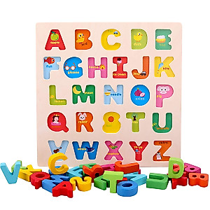 GEMEM Wooden Alphabet Puzzle Large Blocks Letters and Numbers Puzzles Educational Learning Blocks Board Toys for 3+ Years Old Preschool Boys & Girls Toddlers 2 Pack