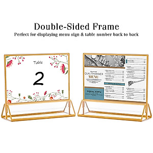 AMEITECH 6 x 4 Horizontal Acrylic Sign Holder with Gold Borders, Clear Double Sided Table Menu Stands Picture Frames for Wedding Table Numbers, Restaurant Signs, Photos and Art Display - 6 Pack