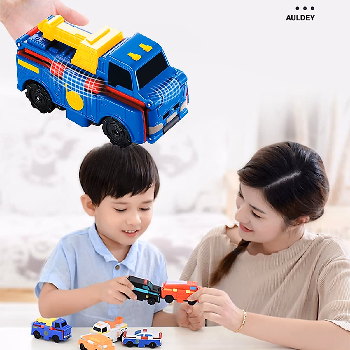 Anti-Reverse Car Toy Set, 2022 New Reverse Car Toy Set, Transforming Toys Car, Children's Creative Mini Transforming Car, 2-in-1 Flip Transformation Cars Toys Convert Two Forms in 3 Seconds (B)