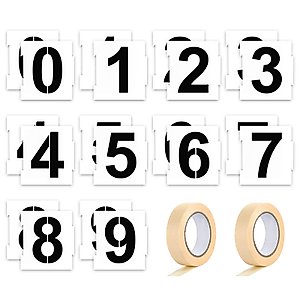 20 Pieces Curb Stencil Kit 0-9 Address Number Stencil Reusable Plastic Numbers Stencils with 2 Rolls Masking Tape for Painting Address in Wall Wood Road Mailbox (4 Inch Height)
