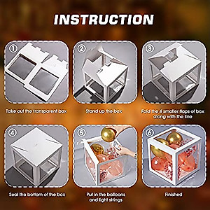 5 Pcs Balloon Boxes with 48 Rose Gold Balloons, Transparent Balloon Block with 5 LED Light Strings for Bridal Shower Decorations, Bachelorette Parties Engagement Weddings Centerpieces Birthday Decor