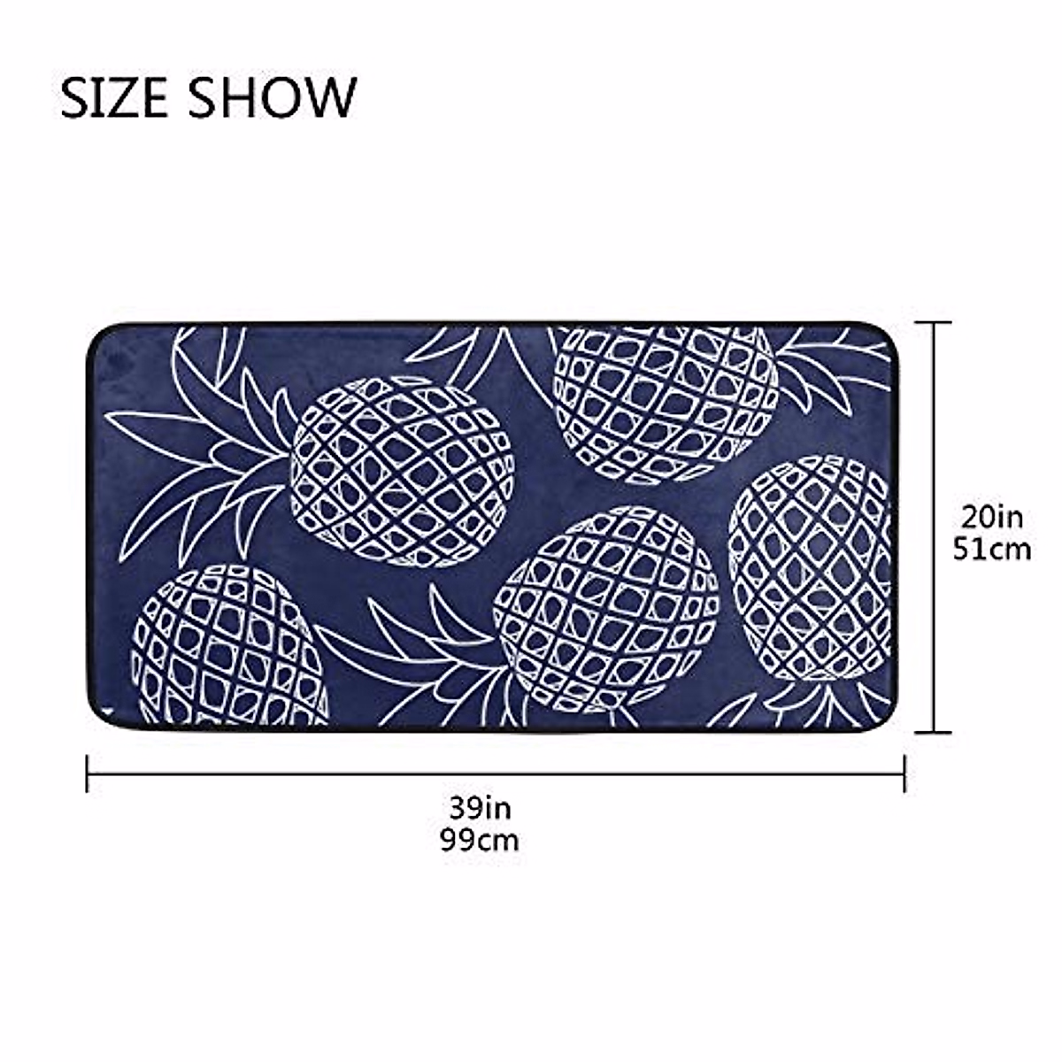 Kitchen Rugs Pineapple Fruit Navy Blue Design Non-Slip Soft Kitchen Mats Bath Rug Runner Doormats Carpet for Home Decor, 39" X 20"