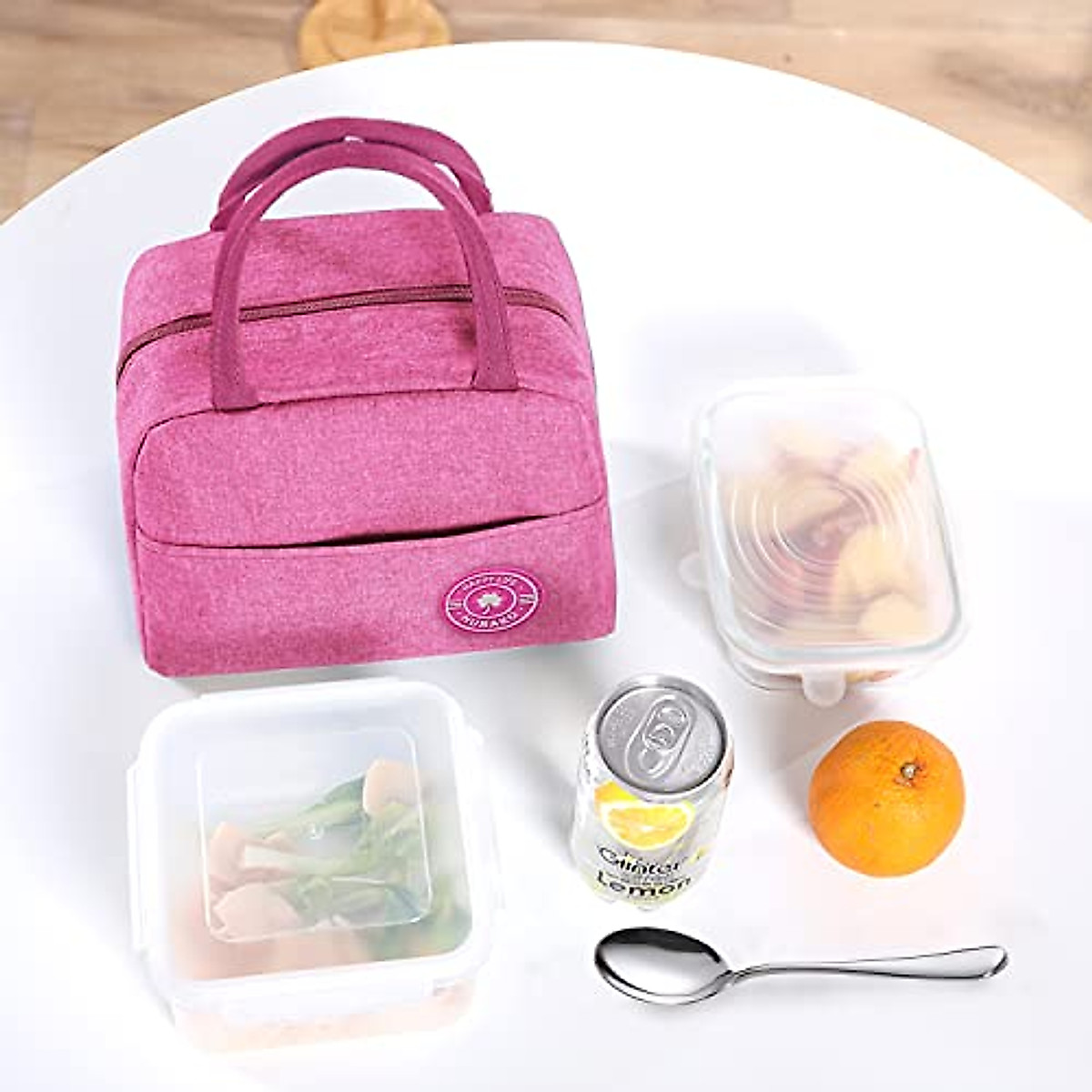 HUBAKO Small Portable Cute Lunch Bag for Kids, Mini Insulated Children Lunch Box Reusable Student Lunch Tote Bag with Front Pocket for Boys Girls, Durable LunchBag for School Picnic Office Work,Pink