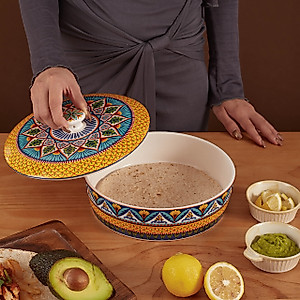 Bico Havana Ceramic 8.8 inch Tortilla Warmer, Tortilla Server with Lid, Taco Holder for Mexican Fiesta Party, Taco Tuesday, Microwave and Dishwasher Safe