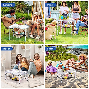 Sportneer Camping Table: Adjustable Height Small Folding Table 23.6" L x 15.7" W 3 Height with Mesh Layer - Compact & Portable Camping Essentials for Outdoor Camp Garden Picnic BBQ Dining Cooking