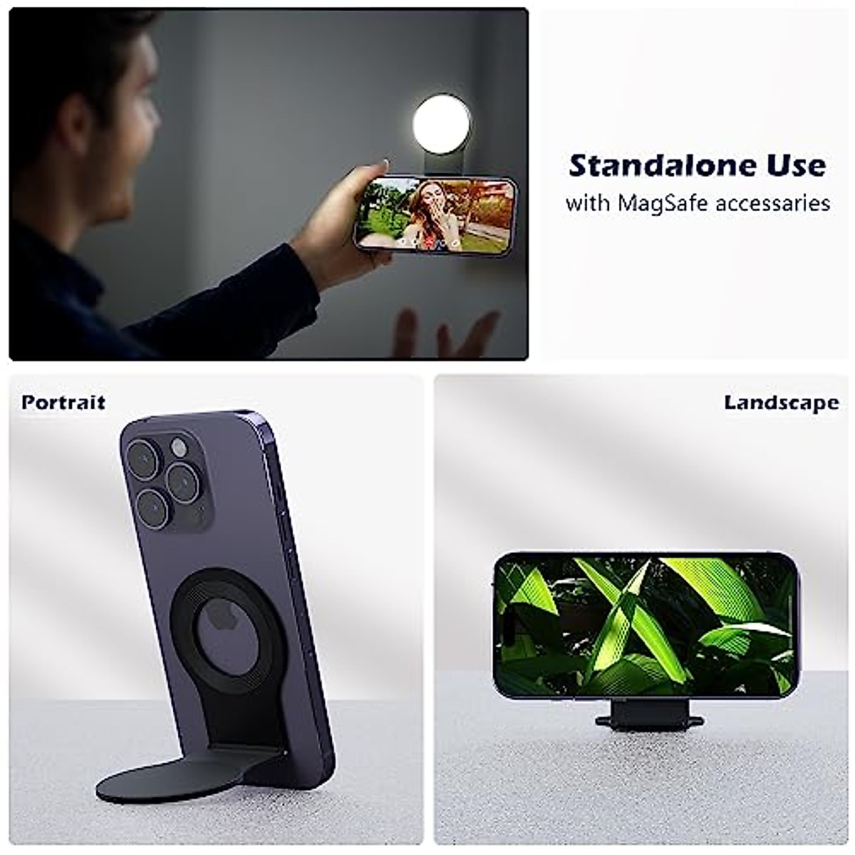 imluckies Detachable Magnetic Phone Holder for Laptop, Foldable Desktop Monitor Side Phone Mount, Adjustable Slim Portable Modular Stand for Desk/Wall, Works with MagSafe iPhone & All Phones, Black