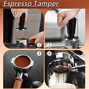 AMESEDAK 53.3mm Espresso Tamper, Premium Barista Tamper with Calibrated Spring, 23lb Coffee Tamper with Anodized Aluminum Handle & Stand for Espresso Coffee Machine (Black)