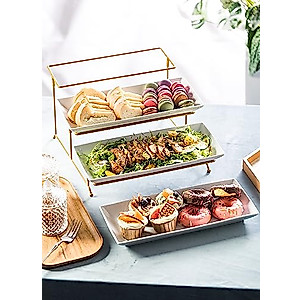 LYEOBOH 3 Tier Serving Stand and Platters Set Large Tiered with Collapsible Sturdier Rack 14 Inches Tray for Appetizer Fruit, Dessert Cupcake, White