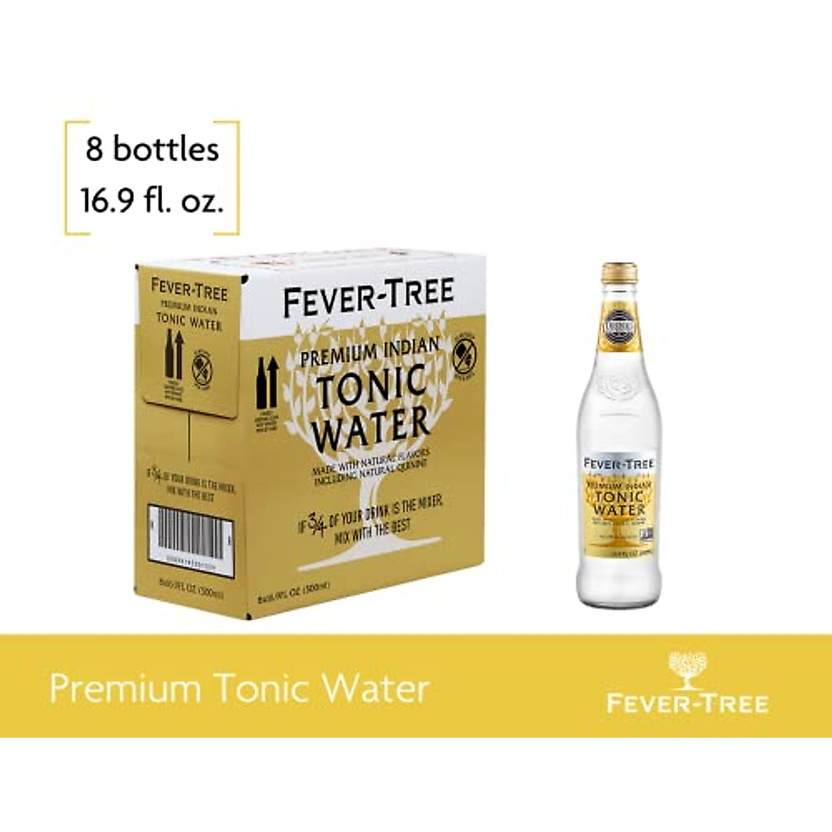 Fever Tree Indian Tonic Water - Premium Quality Mixer - Refreshing Beverage for Cocktails & Mocktails. Naturally Sourced Ingredients, No Artificial Sweeteners or Colors - 500 ML Bottles - Pack of 8
