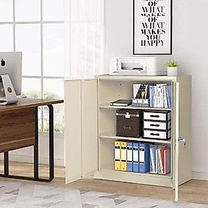 INTERGREAT Steel Storage Cabinet 42", Lockable Metal Storage Cabinet with 2 Doors Locking Counter Cabinet for Home Office (Grey)