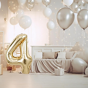 40 inch Huge white gold Number 5 Alphabet Number Balloon Foil Mylar Party Wedding Bachelorette 5th Birthday Bridal Shower Graduation Anniversary 5 Year Old Birthday party for Kids Celebration Decors