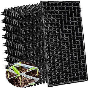 Eccliy 20 Pack 200 Cell Seedling Trays Seed Starter Kit Seed Starter Tray Plastic Gardening Germination Tray with Drain Holes Nursery Pots Mini Propagator for Seeds Growing Seedlings Propagation