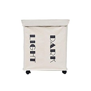 KLgeri 2 Sections Laundry Sorters Hamper with Wheels Collapsible Storage Baskets (L)