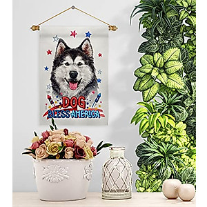 Breeze Decor Patriotic Siberian Husky Garden Flag Set Wood Dowel Dog Puppy Spoiled Paw Canine Fur Pet Nature Farm Animal Creature House Banner Small Yard Gift Double-Sided, Made in USA