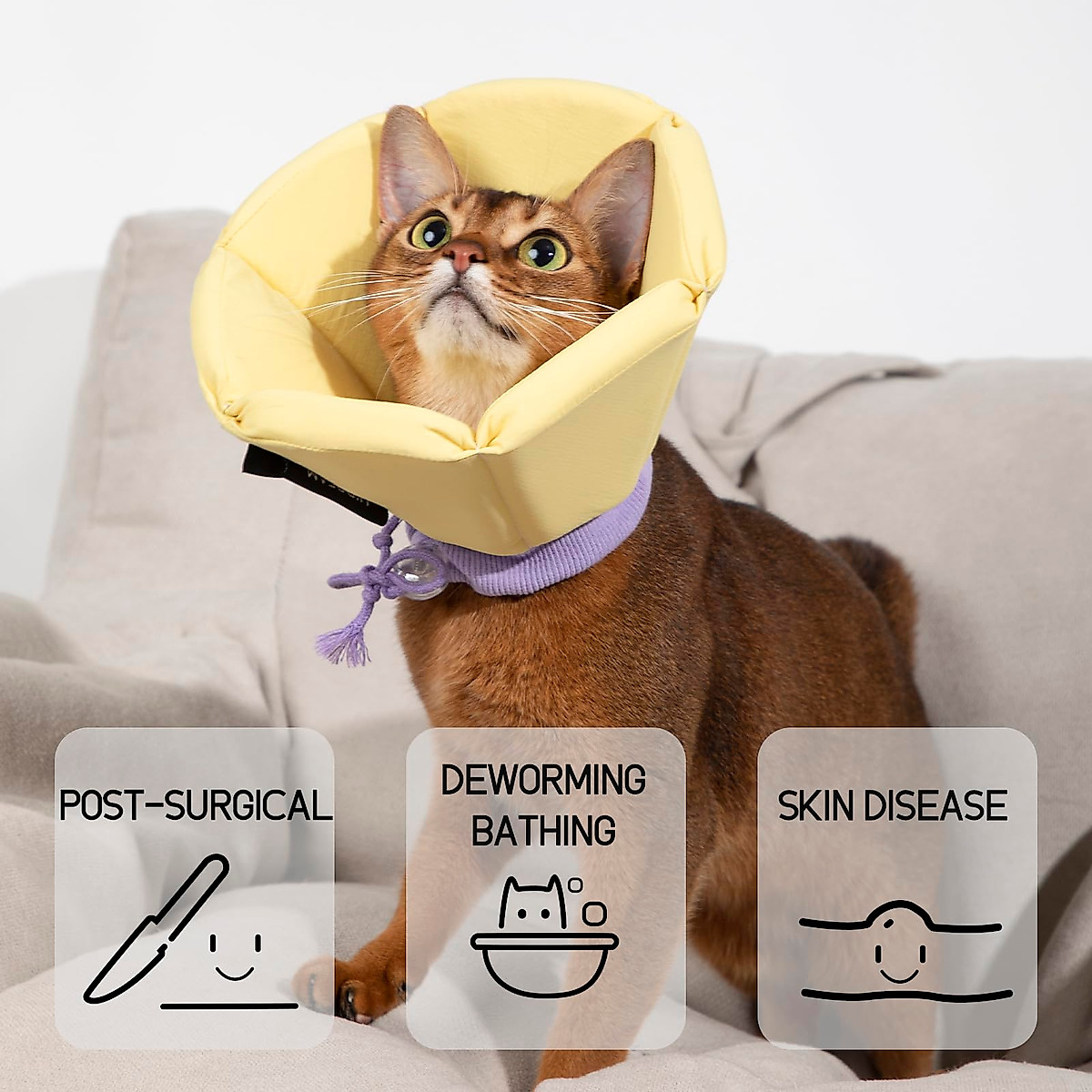 LAVAMOND Cat Cones to Stop Licking, Lightweight Adjustable Dog Cone Alternative After Surgery, Soft Cone for Cats Small Medium Dogs Puppy Rabbits Elizabethan Collar, Yellow, L