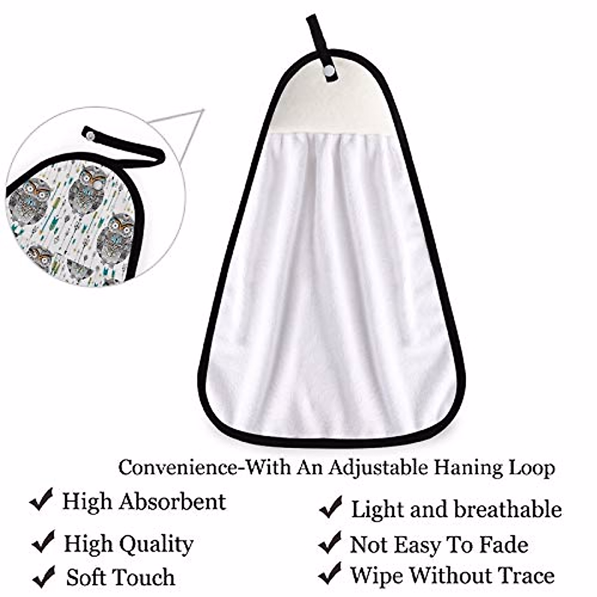 visesunny Owl Hand Towel for Kitchen Bathroom Decor Soft Absorbent Cotton Dish Towel with Hanging Loop Botton Cleaning and Drying Washcloth