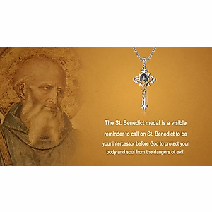 ST.Benedict Protection Cross Power Pendant Necklace, Religion Stainless Steel Saint St Benedic Crucifix Cross Pendants Necklace (Gold)
