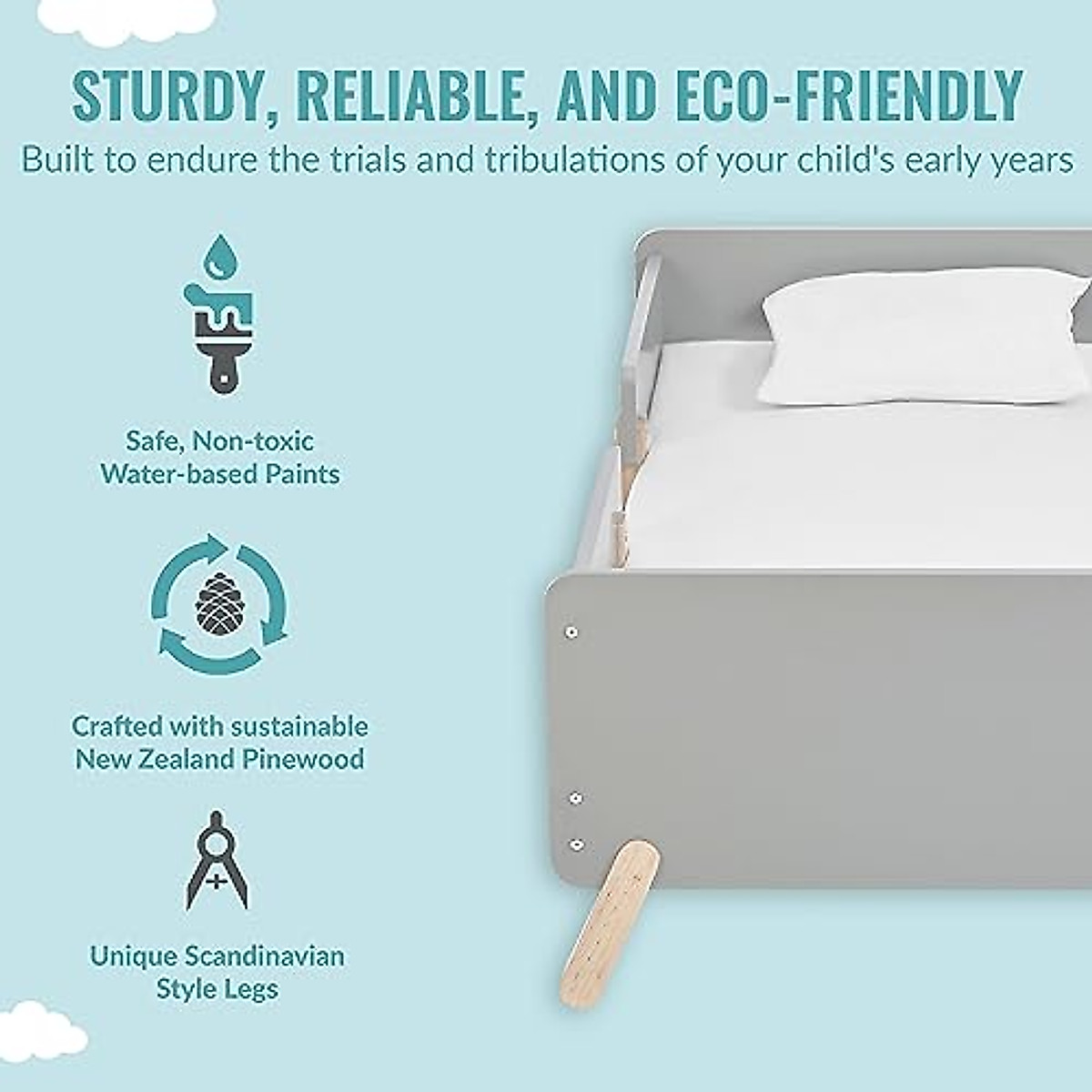 Dream On Me JPMA & Greenguard Gold Certified Osko Convertible Toddler Bed Made with Sustainable New Zealand Pinewood in Grey, Non-Toxic Finish