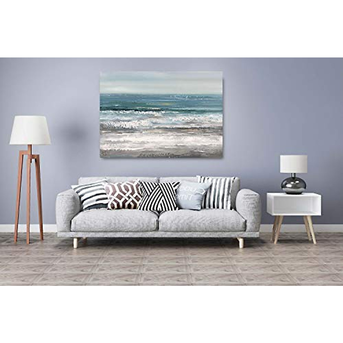 Yihui Arts Large Dinning Room Wall Art Hand Painted Modern Abstract Seascape Canvas Oil Painting Ocean Beach Coastal Picture Artwork for Home Decor