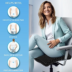 XSIUYU Extra-Large Gel Seat Cushion for Long Sitting - Back, Hip, Tailbone Pain Relief Cushion - Gel Seat Cushion for Office Chair, Cars - Egg Seat Gel Cushion for Wheelchair Pressure Relief Black