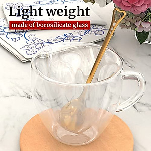 Lucy Sui Heart Shaped Cup - Double Walled Insulated Glass Coffee Mug or Tea Cup - Double Wall Glass 8oz (240ml) - Clear - Unique & Insulated with Handle - With Teaspoon