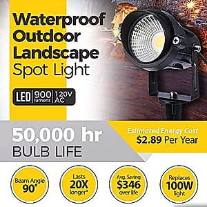 LCARED Led Spotlight Outdoor Landscape Lights Warm White 120V AC Waterproof Garden Spot Lights for Yard with Spiked Stake Patio,Lawn, Wall, Flood,Driveway Flag Lighting with US 3-Plug in (6 Pack)