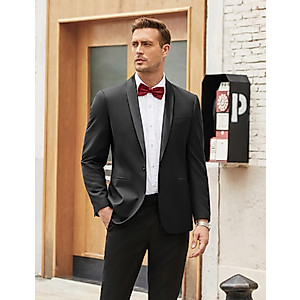 COOFANDY Men's Slim Fit Tuxedo Jacket Casual Wedding Suit One Button Dress Blazer for Dinner,Prom,Party Black