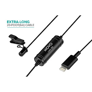 Movo LV1-DI High Fidelity Digital Lavalier Omnidirectional Clip on Microphone for iPhone with MFi Certified Lightning Connector Compatible with iPhone, iPad, iPod, iOS Smartphones and Tablets