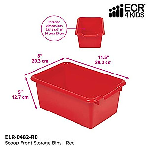 ECR4Kids Scoop Front Storage Bins, Red (10-Pack)