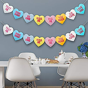 [Pack of 2]Valentines Day Conversation Hearts Banner - NO DIY - Valentines Day Banner Decor - Eight Valentines Day Heart Sayings Garland Banner, Six Feet Long - Anniversary, Wedding, Party Decorations