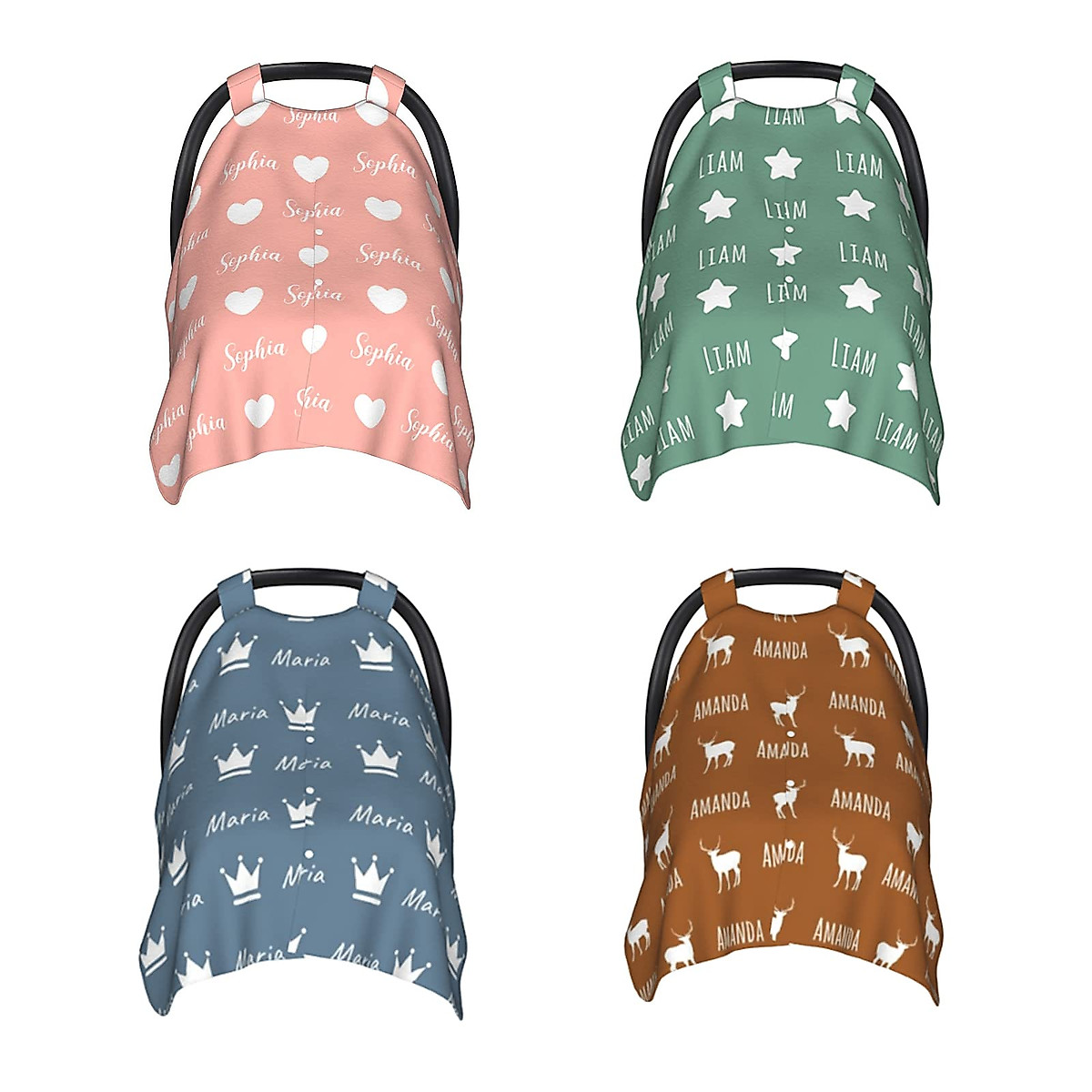 Personalized Baby Car Seat Canopy for Babies with Name, Customized Name and Cute Icon Stroller Car Seat Covers for Boys Girls, Minky Nursing Carseat Cover for Breastfeeding, Newborn, Infant