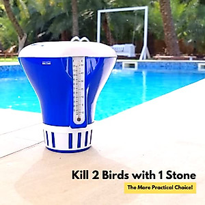 Aquatix Pro Pool Chlorine Floater Dispenser with Thermometer for 1 to 3 inch Tablets, Large & Durable Floating Dispenser for Spa, Hot Tub, In-ground & Above Ground Pools, Adjustable Flow Rate