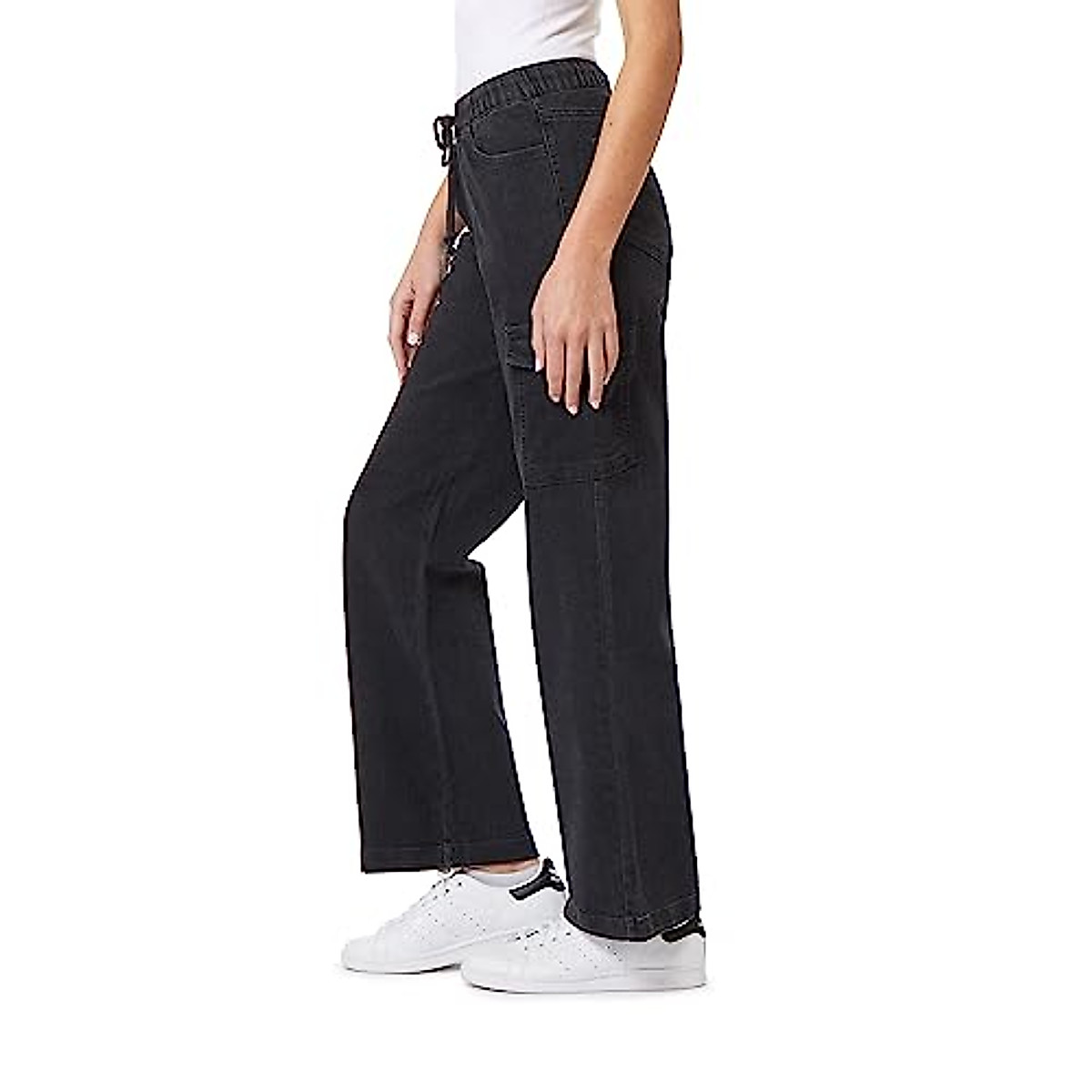 WallFlower Women's Tomboy Relaxed Cargo Denim Mid-Rise Insta Stretch Juniors Jeans, LT Carbon