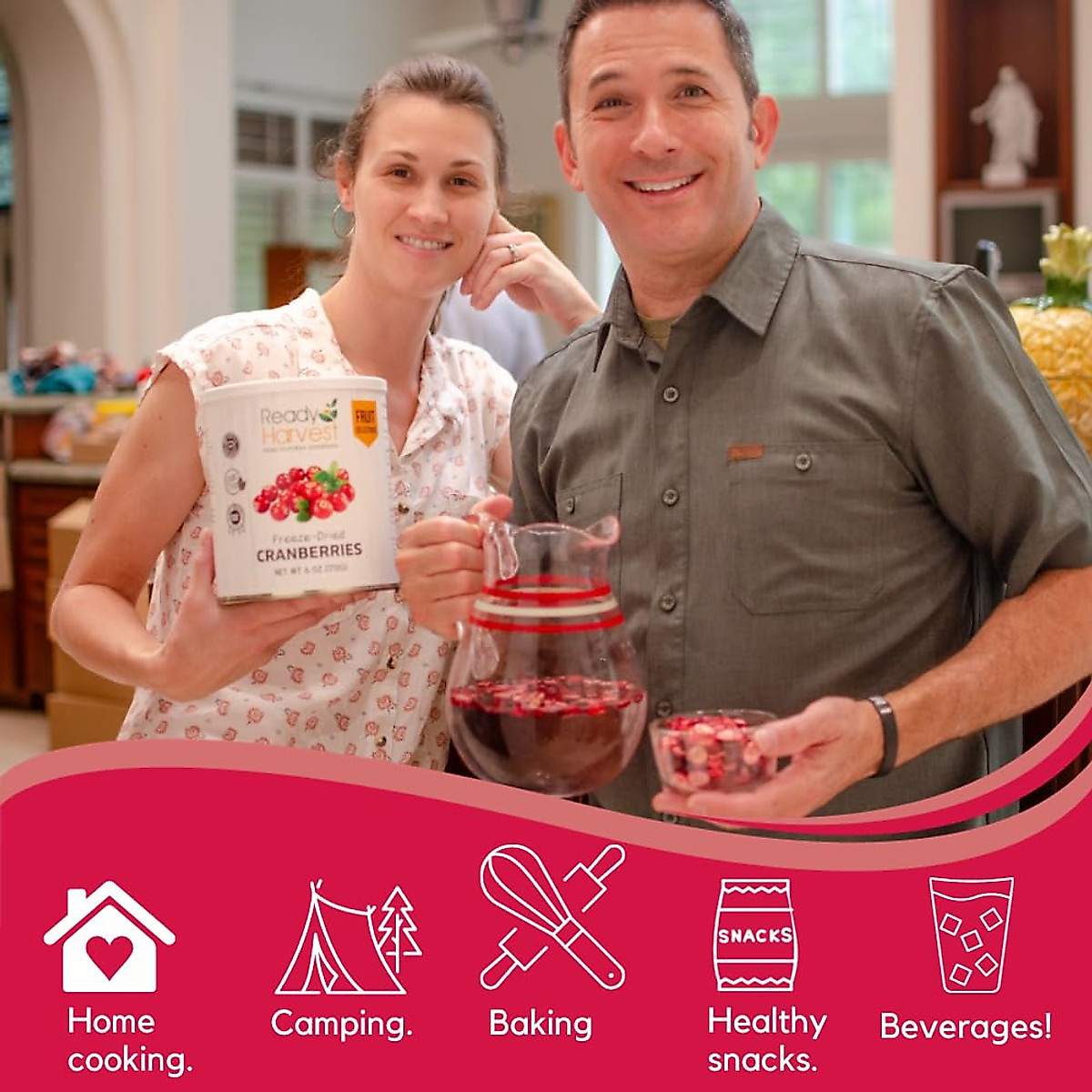 Ready Harvest Cranberries Dried Fruit Freeze-dried Fruit, Unsweetened, Freeze-dried Food Pantry Staples Survival Food, Bug Out Bag Backpack, Camping Essentials, #10 Can | 25-year shelf life 170g