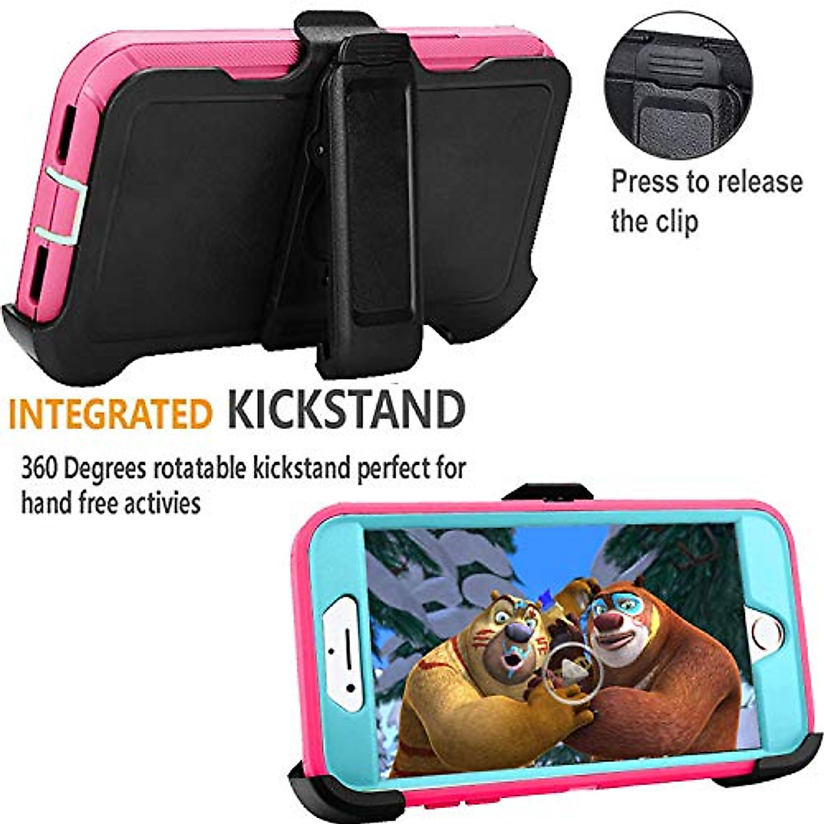 Annymall Case Compatible for iPhone 8 & iPhone 7, Heavy Duty [with Kickstand] [Built-in Screen Protector] Tough 4 in1 Rugged Shorkproof Cover for Apple iPhone 7 / iPhone 8 (Pink)