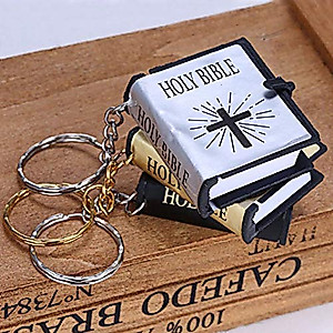 zhenleisier Mini Religious Christian Holy Bible Book Hanging Pendant Keychain Keyring Holder - Golden