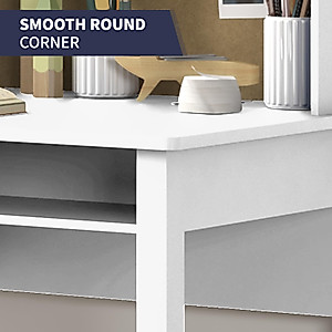 ijuicy Kids Desk and Chair Set, Kid Study Desk with Hutch & Cork Bulletin Board, Children's Wooden Study Desk with Storage Shelves & 2 Closed Drawers, Student Desk with Chair for Study, White